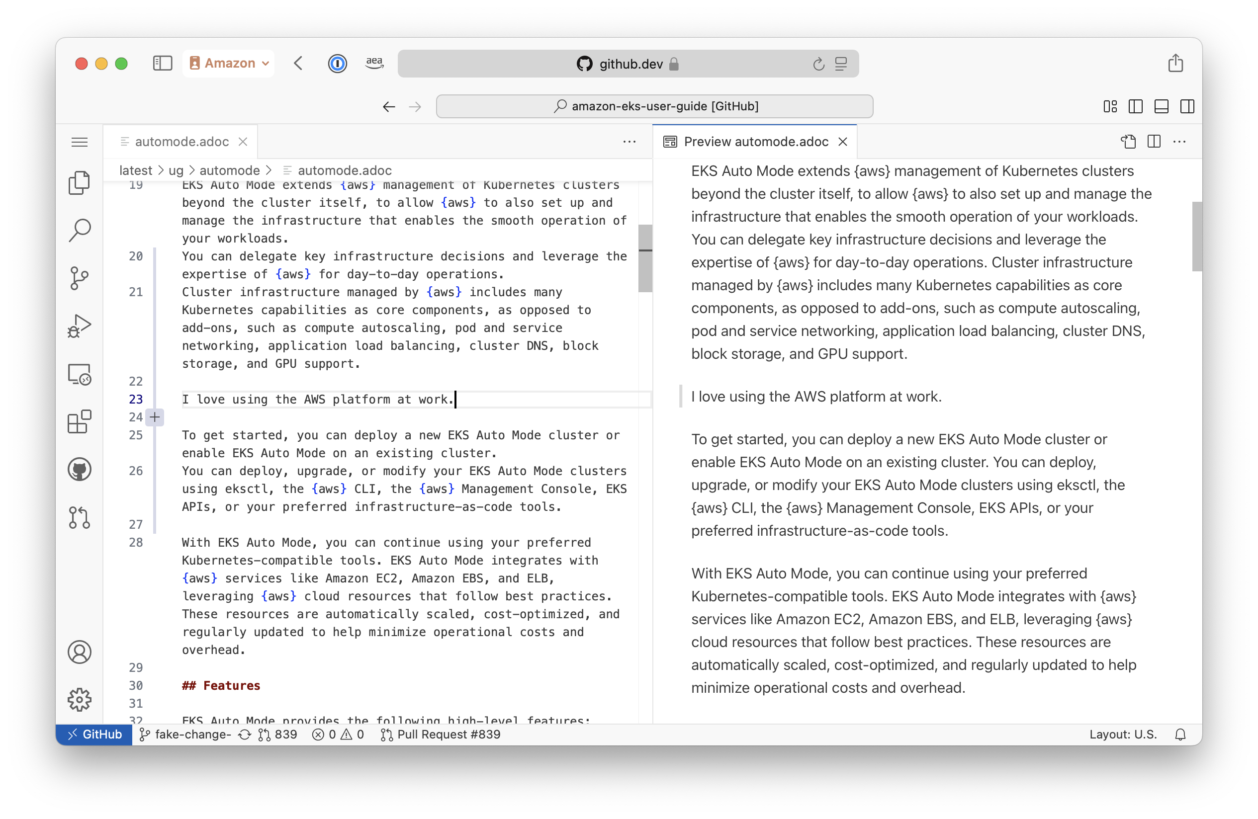 使用 Github Web 编辑器通过 Web 浏览器编辑多个文件 Amazon Eks